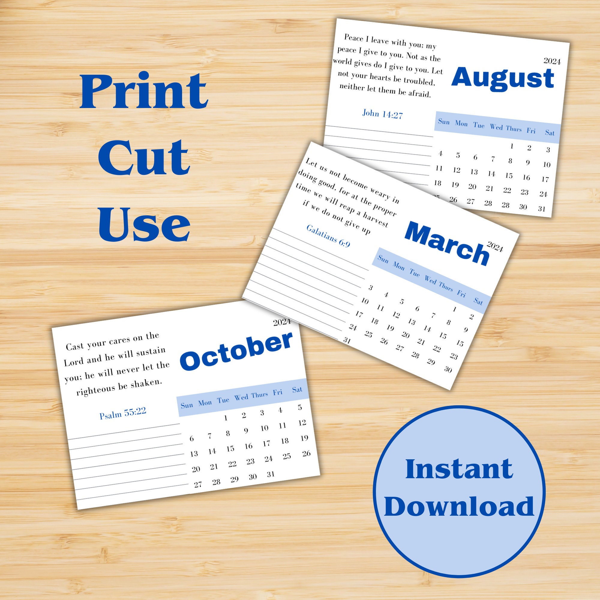 Bible Verses Cards Calendar 2024, 3 X 4in Monthly Scripture Printable ...