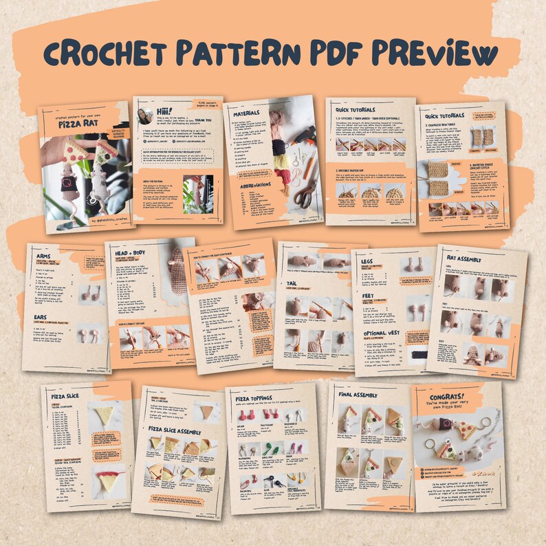 Pizza Rat - Crochet Pattern DIGITAL PDF - Amigurumi Tutorial for a Cute ...
