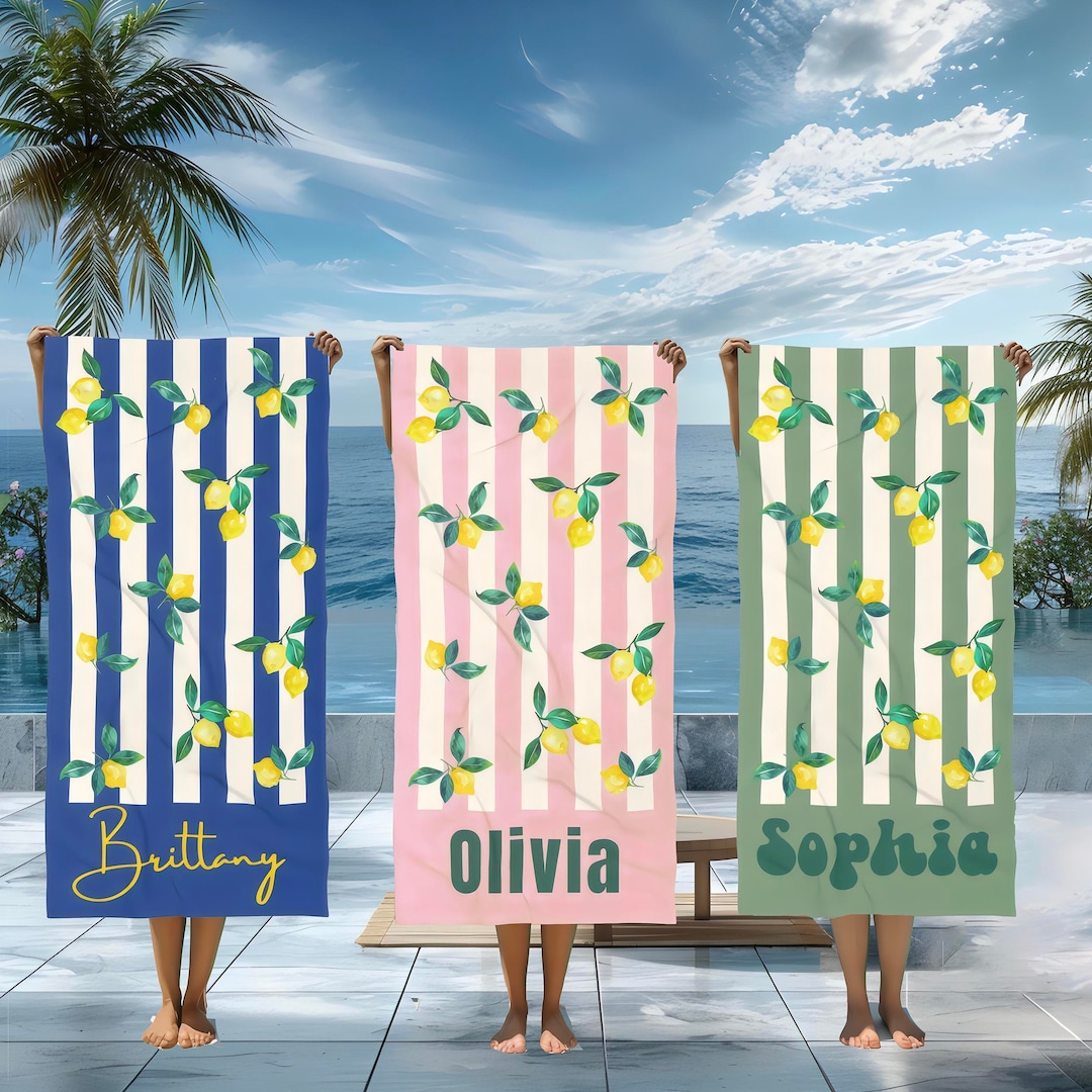 Personalized Tuscany Lemons Beach Towel Memories Gift Striped Beach ...