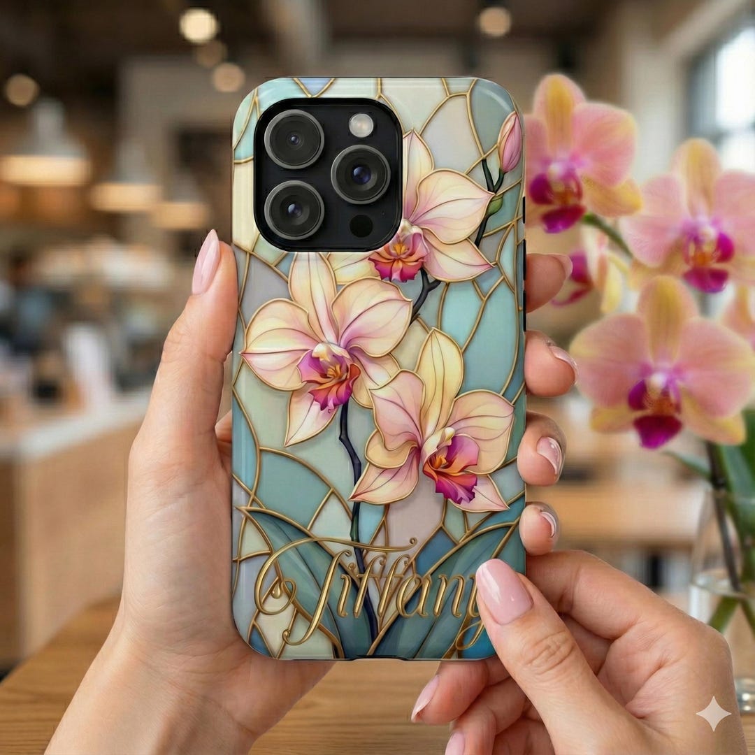 Personalized Stained Glass Orchid Phone Slim Case, Floral Phone Cover ...