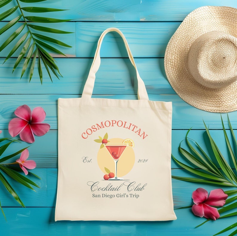 Personalized Cocktail Club Cosmo Drink Bachelorette Party Tote Bag ...