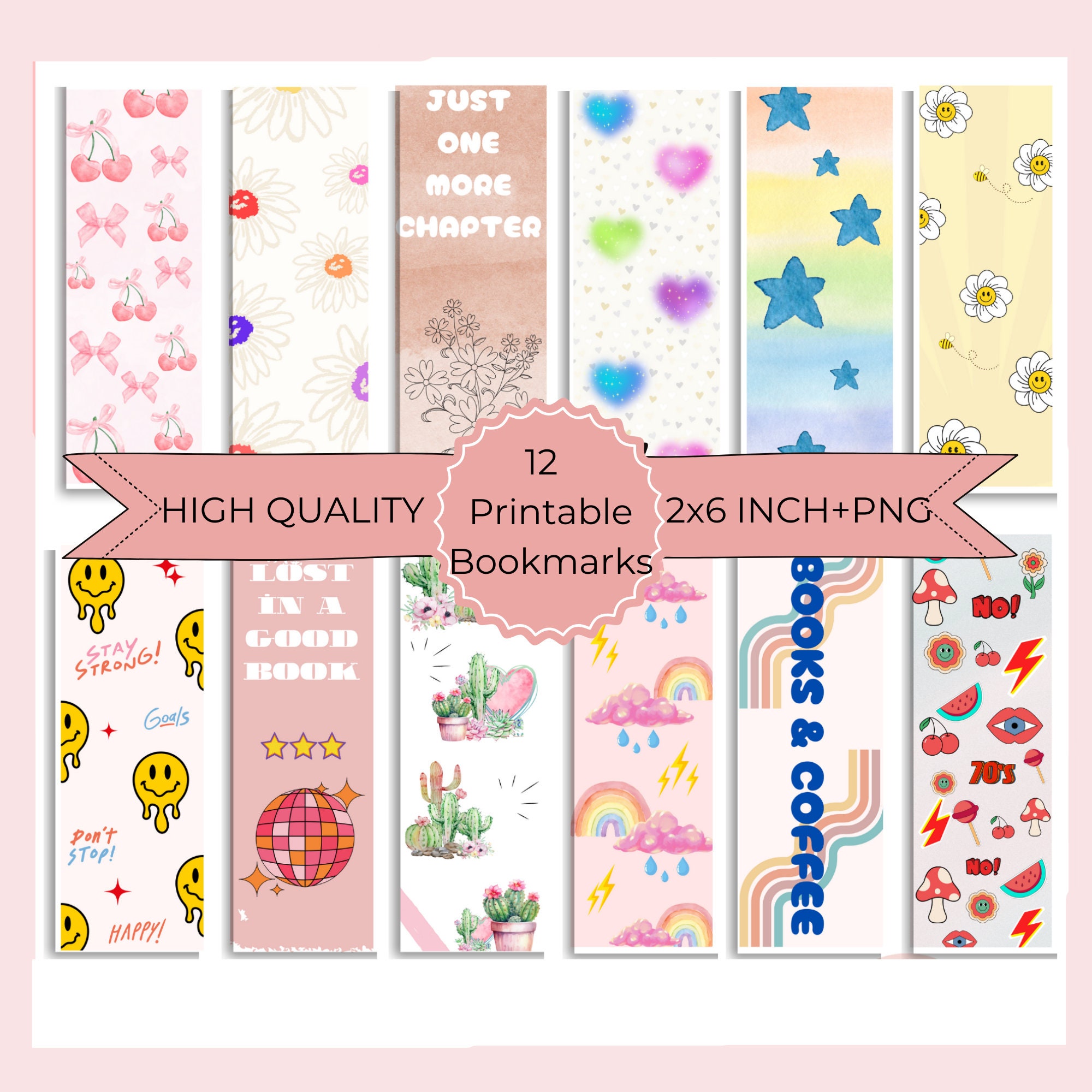 Bookmark Bundle, Printable Bookmark, Bookmark Template PNG, Book Lovers ...