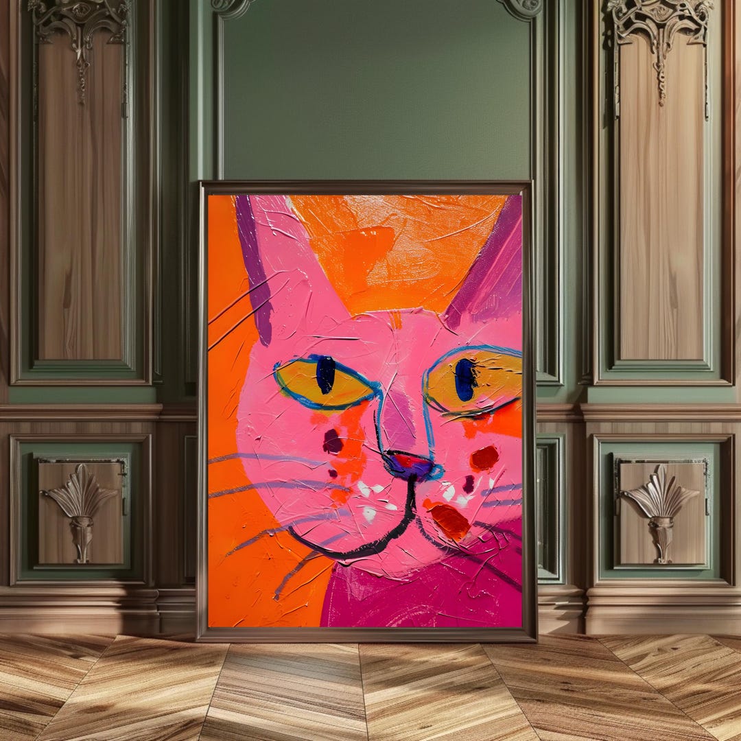 Cat Poster, Preppy Room Decor, Maximalist Wall Art, Colorful Eclectic ...