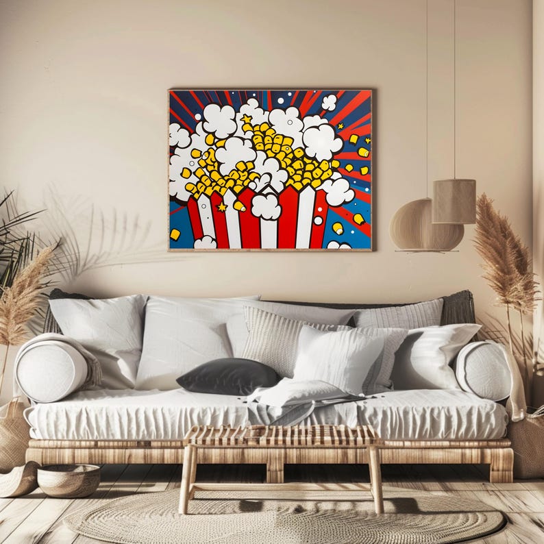 Pop Art Retro Popcorn Digital Art, Rustic Farmhouse Kitchen Food Art ...