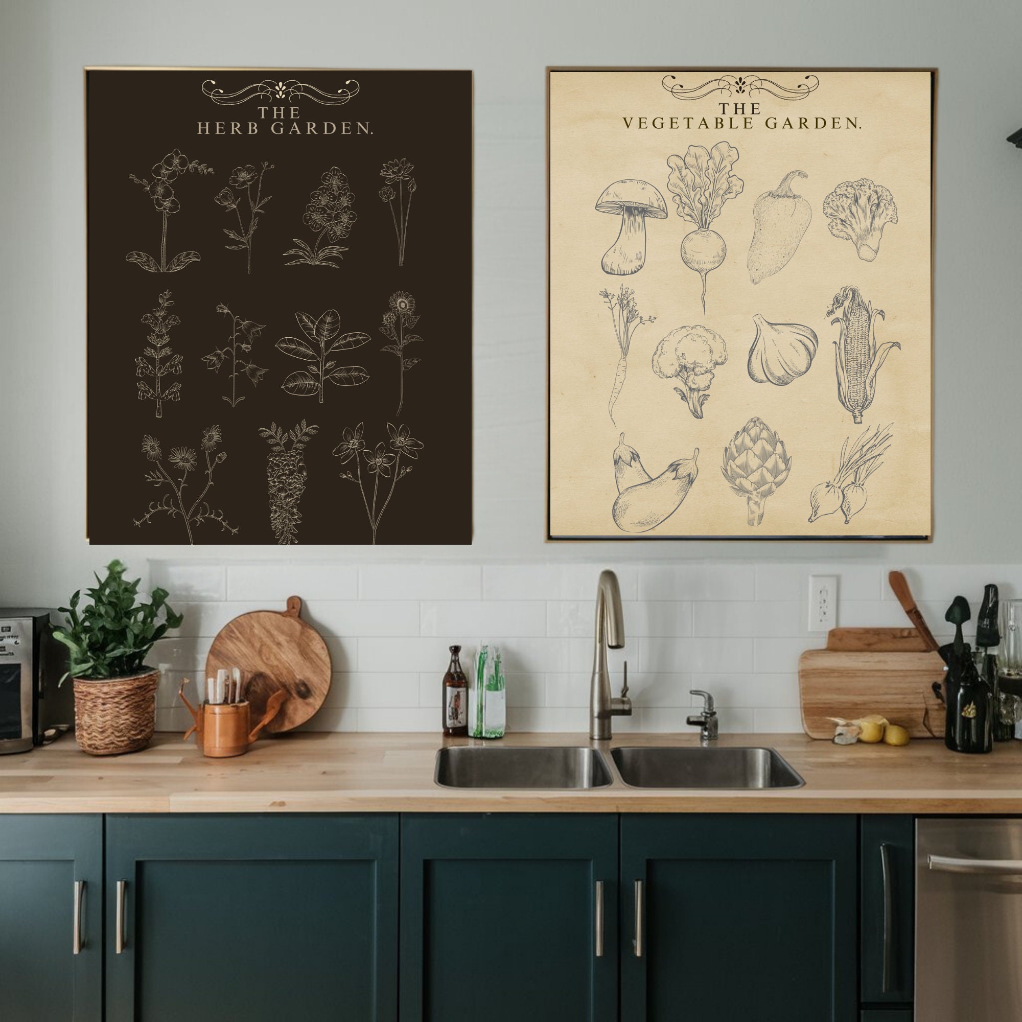 Vintage Herb Garden Poster,herb and Vegetable Prints, Kitchen Wall Art ...