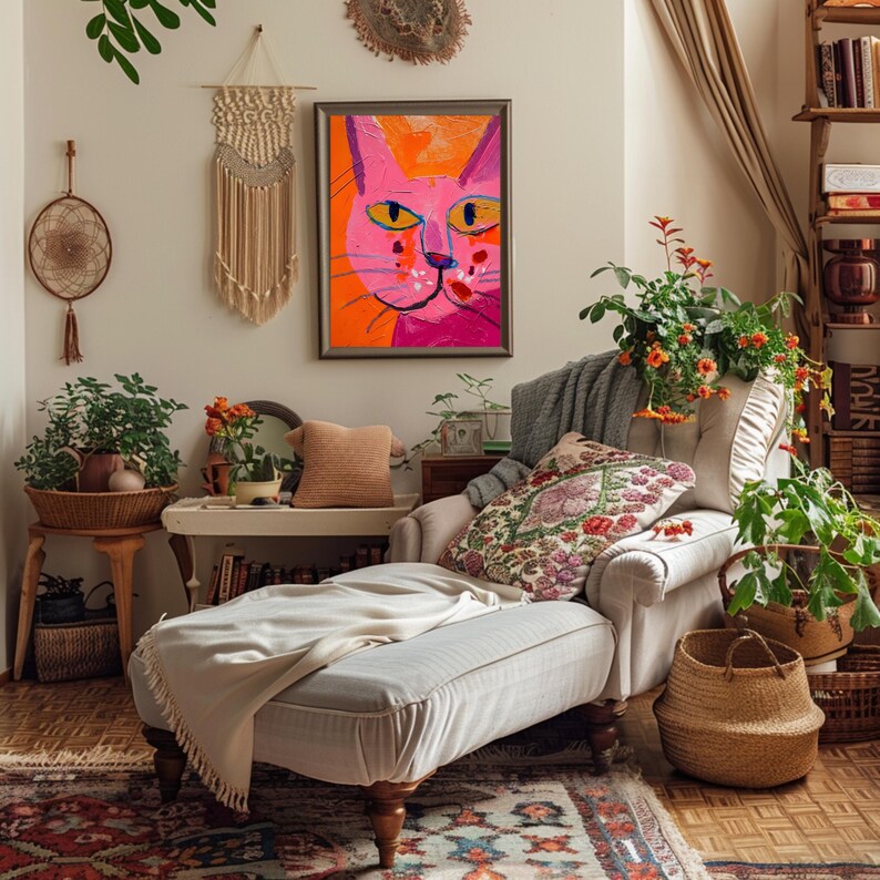 Cat Poster, Preppy Room Decor, Maximalist Wall Art, Colorful Eclectic ...