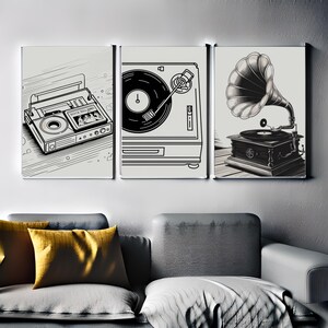 Retro Music Wall Art, Vinyl Record Set, Vintage Musical Room Poster ...