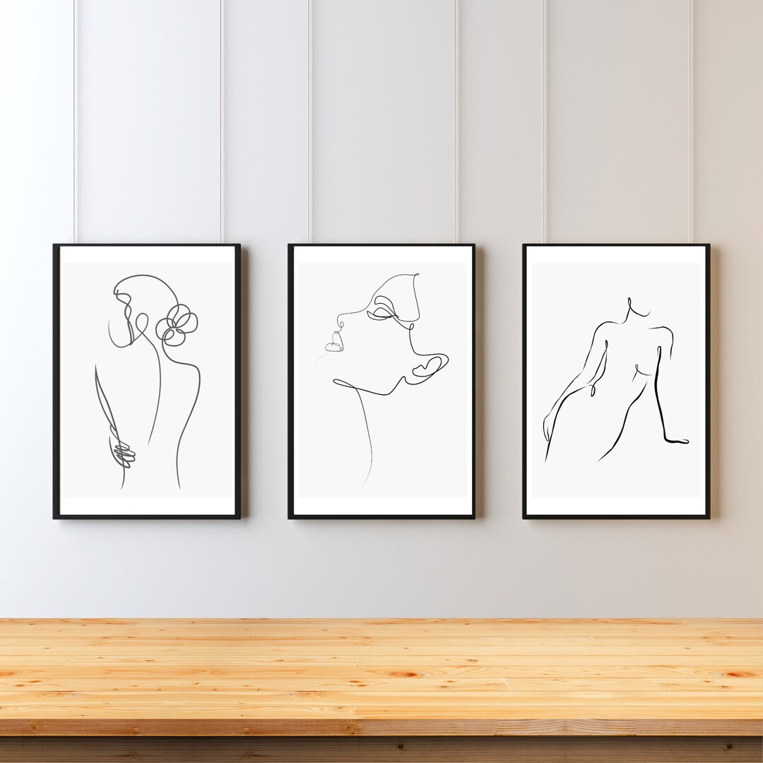 Woman Line Drawing Art Print Set of 3, Female Print Poster, Woman Body ...