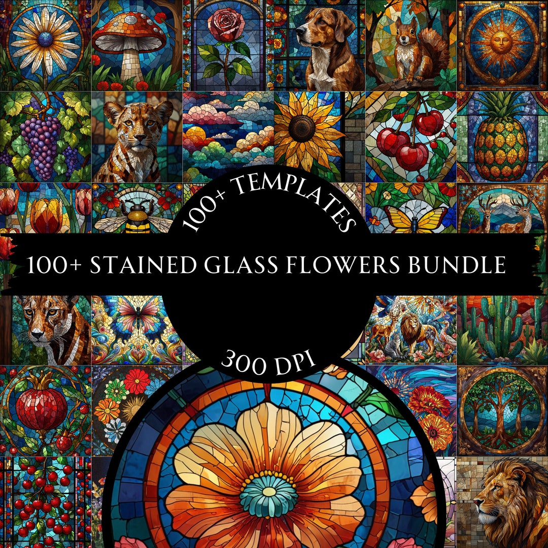 100+ Stained Glass Bundle PNG ,nature Stained Glass ,digital Papers ...