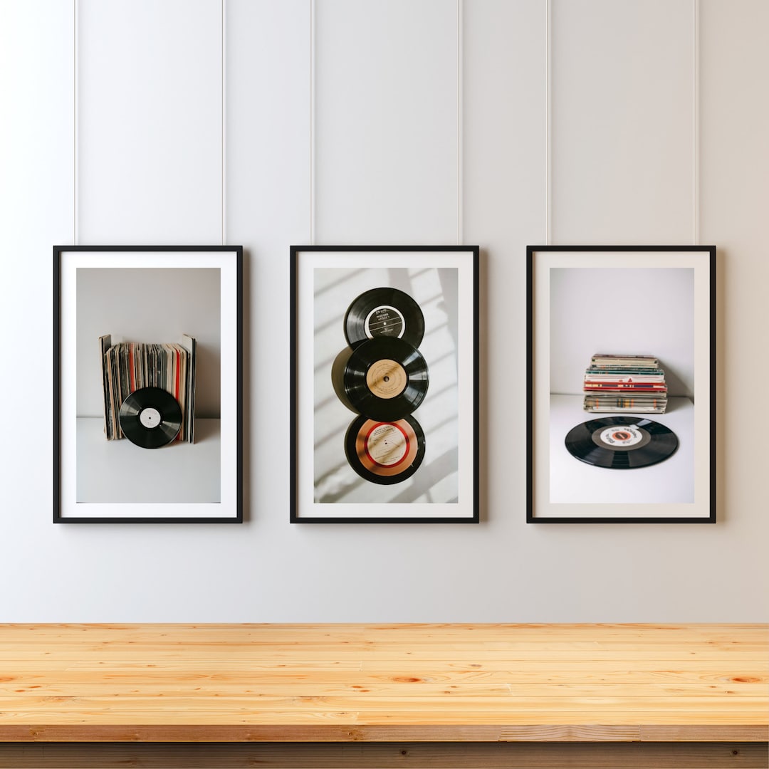 Vinyl Records Wall Art Set of 3, Record Player Print Gift for Music ...