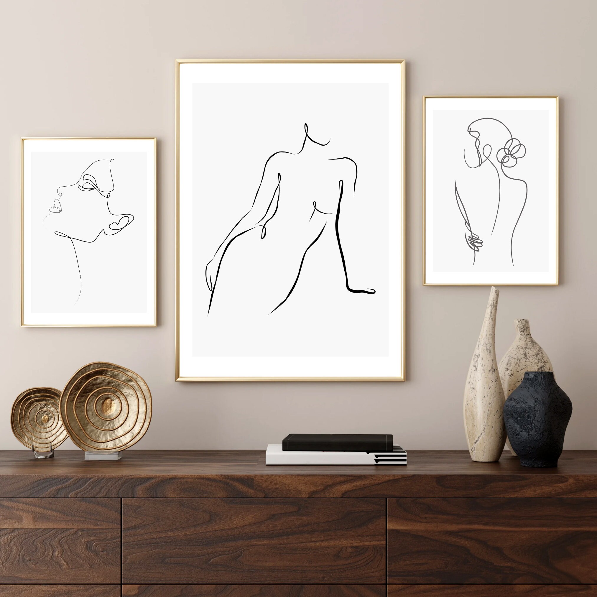 Woman Line Drawing Art Print Set of 3, Female Print Poster, Woman Body ...