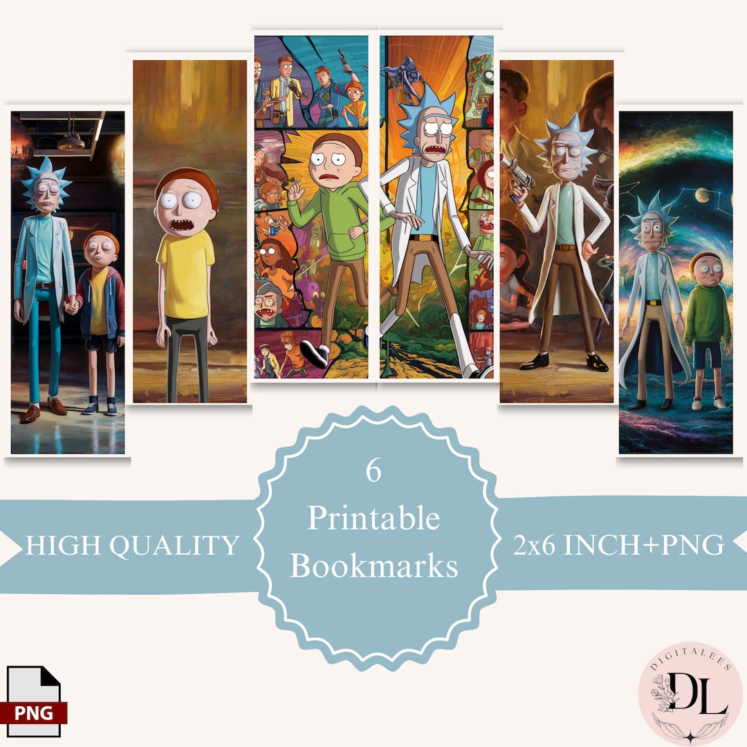 Rick and Morty Bookmarks Set, R N M Couple, Cartoon Characters Digital ...