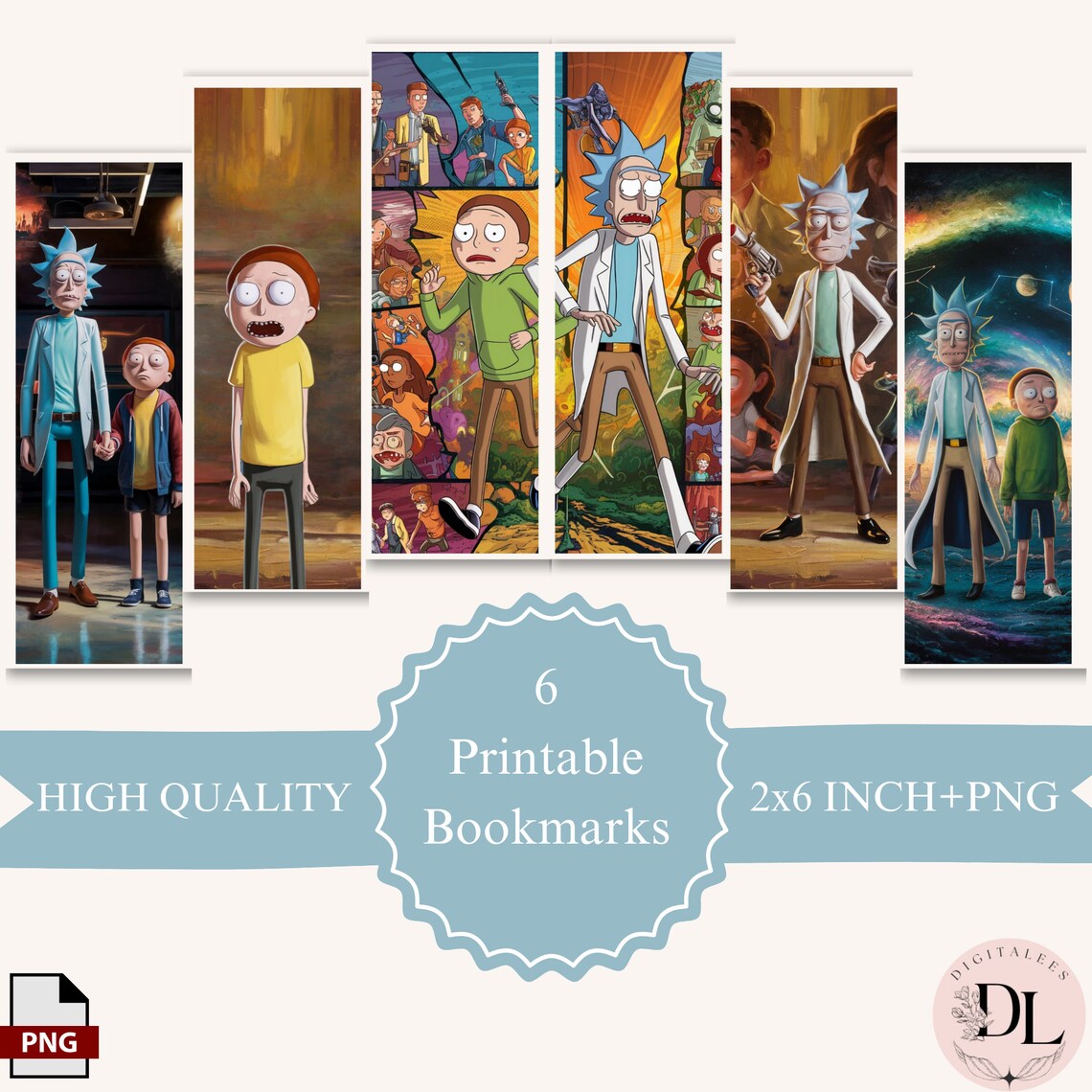 Rick and Morty Bookmarks Set, R N M Couple, Cartoon Characters Digital ...
