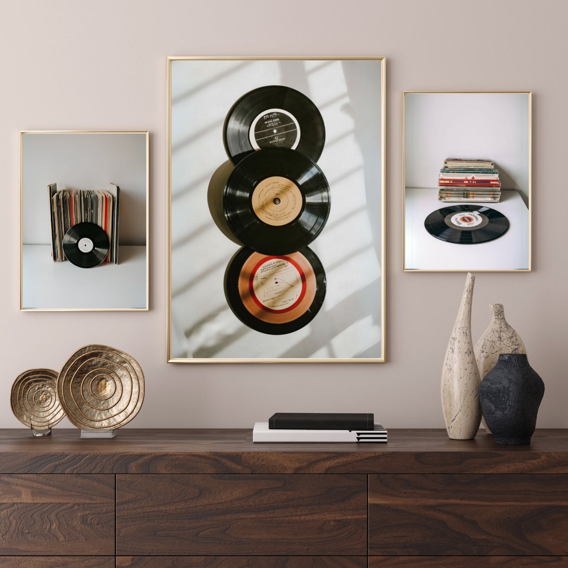 Vinyl Records Wall Art Set of 3, Record Player Print Gift for Music ...