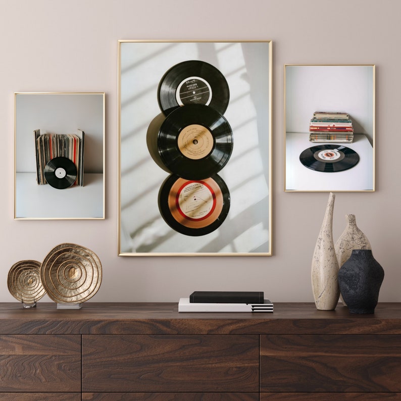 Vinyl Records Wall Art Set of 3, Record Player Print Gift for Music ...
