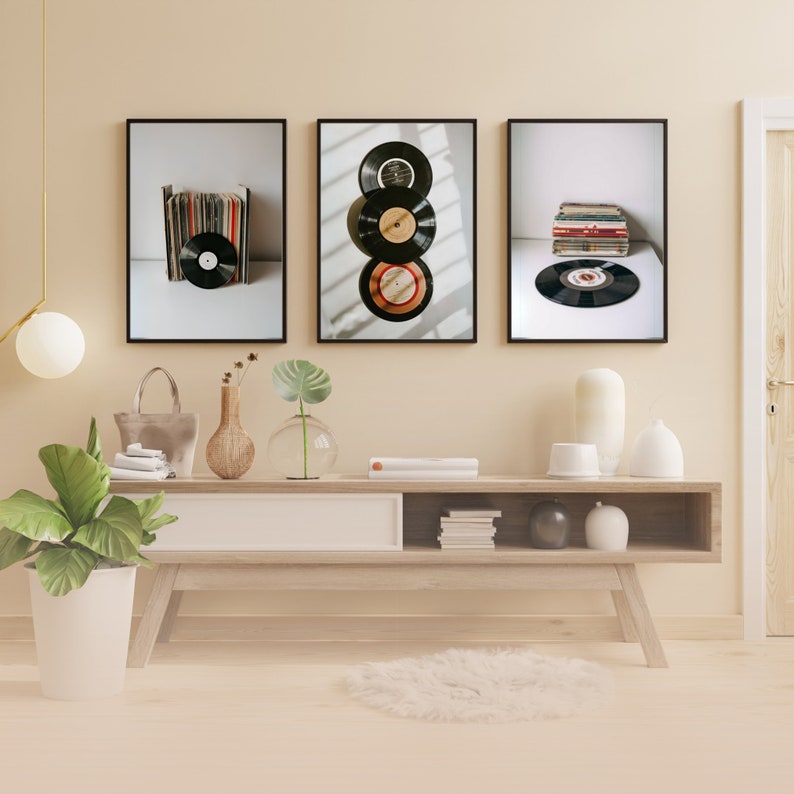 Vinyl Records Wall Art Set of 3, Record Player Print Gift for Music ...