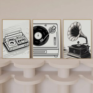 Retro Music Wall Art, Vinyl Record Set, Vintage Musical Room Poster ...
