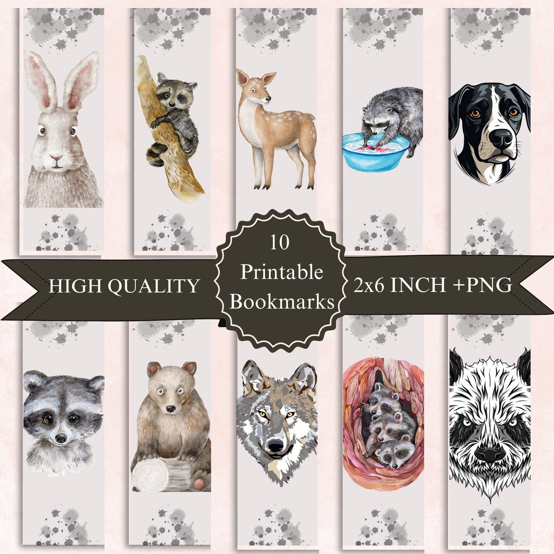 Animals Bookmark Set, 10 Mixed Animal Bookmark Pages, Colorful ...