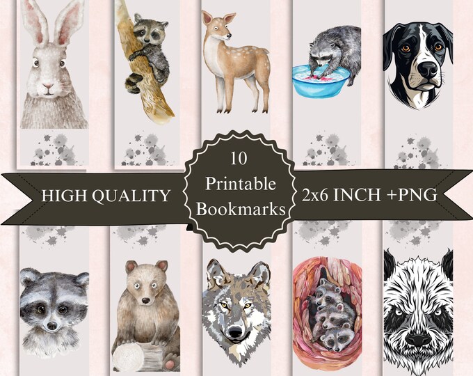 20 Pcs Printable Cute Animal Bookmark Set for Children Digital Chibi ...