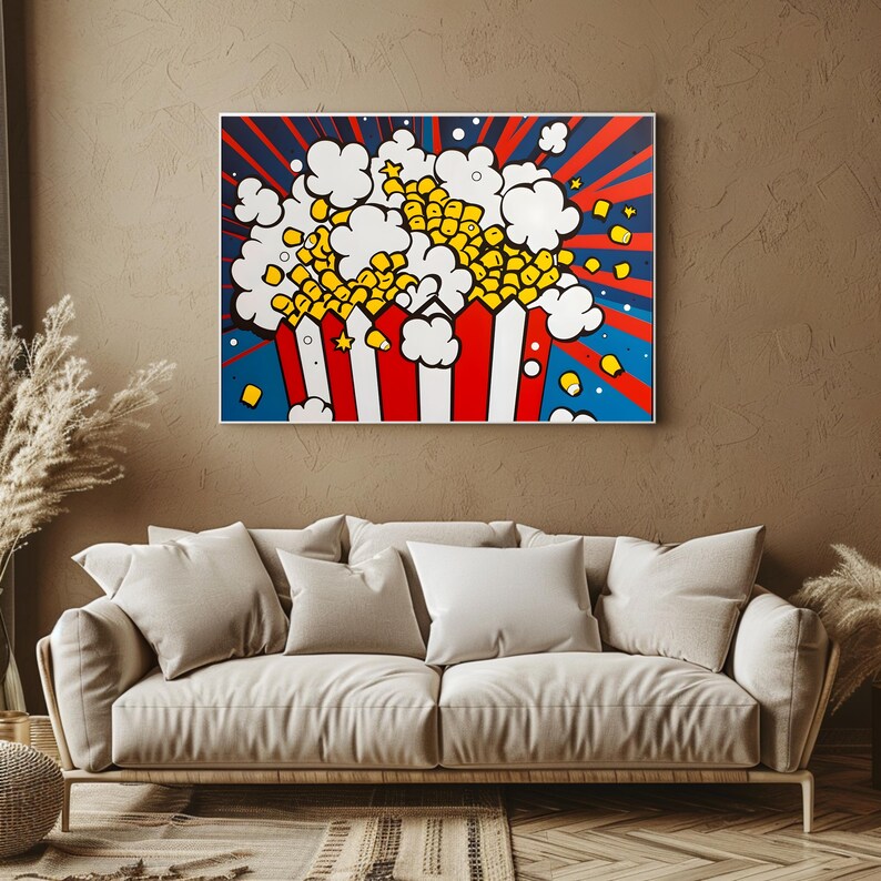 Pop Art Retro Popcorn Digital Art, Rustic Farmhouse Kitchen Food Art ...