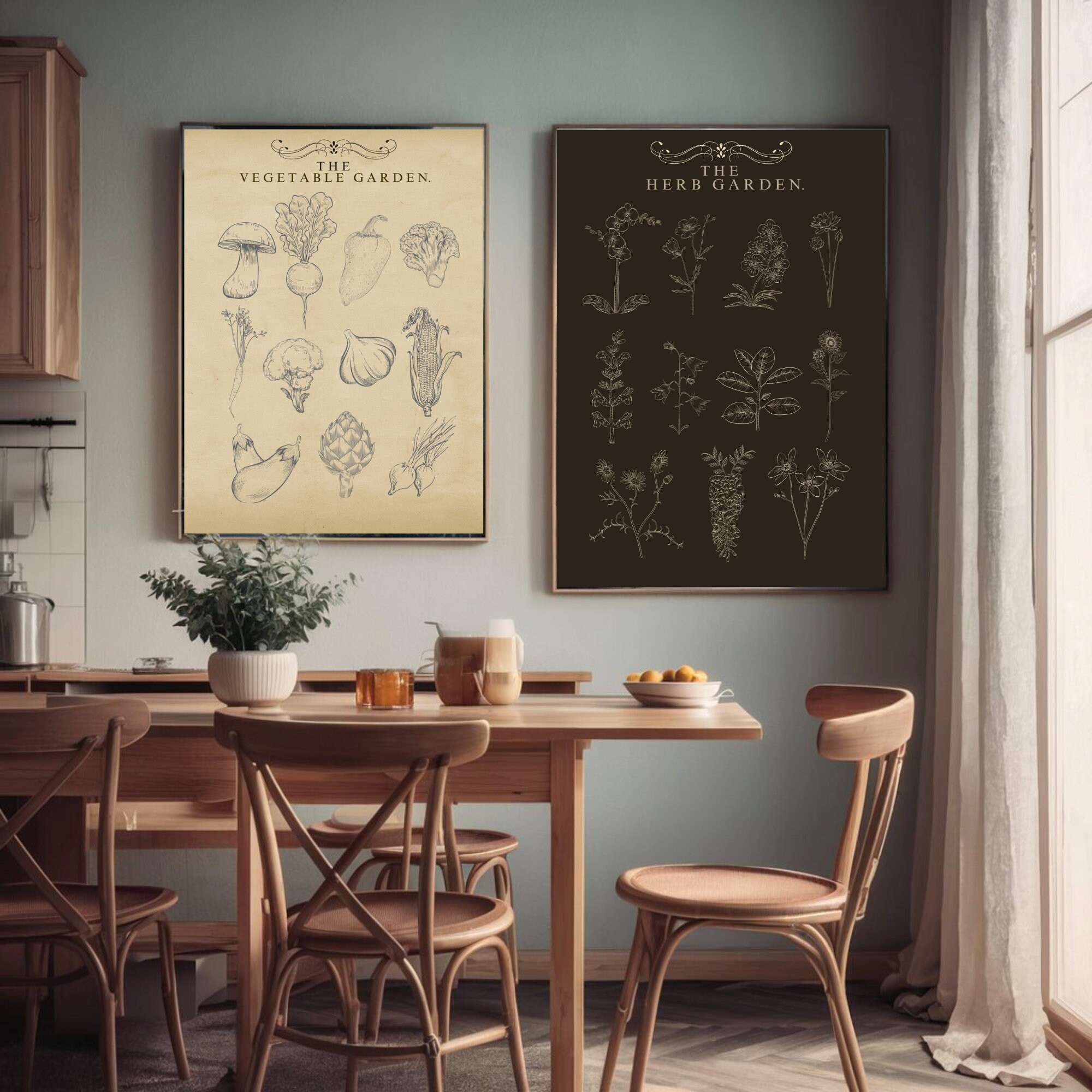 Vintage Herb Garden Poster,herb and Vegetable Prints, Kitchen Wall Art ...
