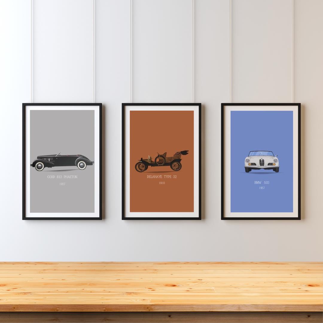 Set of 3 Vintage Vehicle Prints, Retro Car Wall Art,classic Car Poster ...