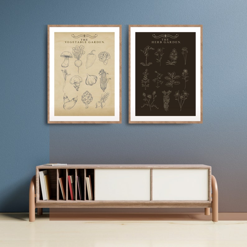 Vintage Herb Garden Poster,herb and Vegetable Prints, Kitchen Wall Art ...
