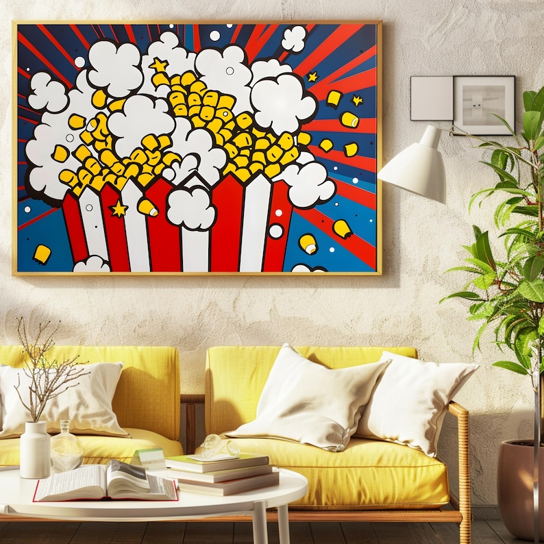 Pop Art Retro Popcorn Digital Art, Rustic Farmhouse Kitchen Food Art ...