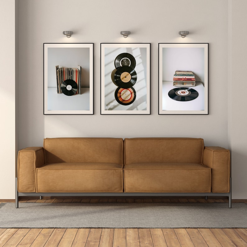 Vinyl Records Wall Art Set of 3, Record Player Print Gift for Music ...