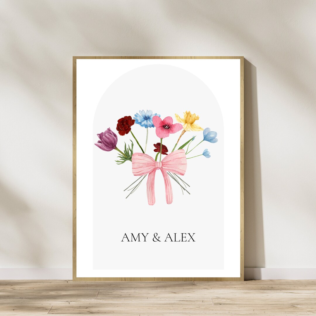 Personalized Custom Name Flower Bouquet,birth Flower Family Print ...
