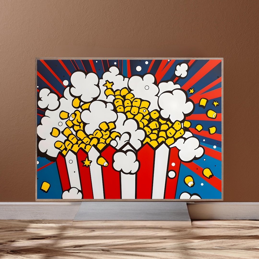 Pop Art Retro Popcorn Digital Art, Rustic Farmhouse Kitchen Food Art ...