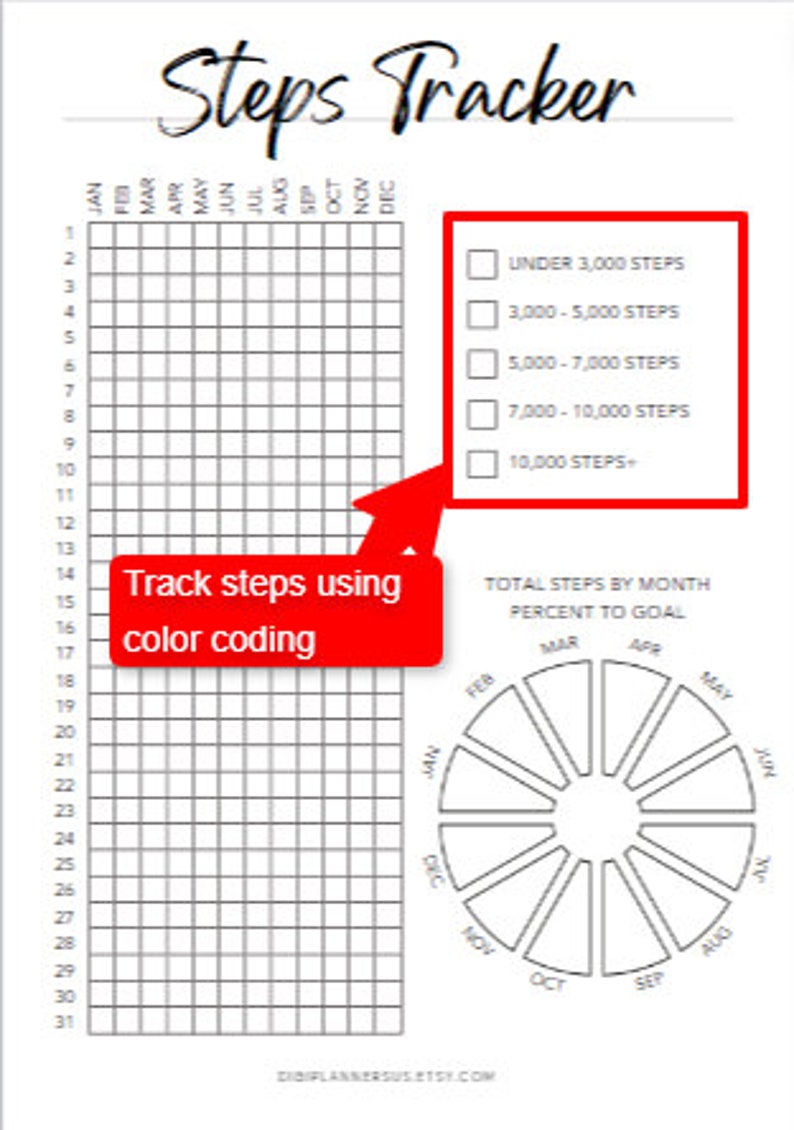 Step Tracker Yearly Letter + A5 Journal Pages Fitness Steps Printable ...