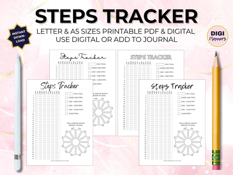 Step Tracker Yearly Letter + A5 Journal Pages Fitness Steps Printable ...