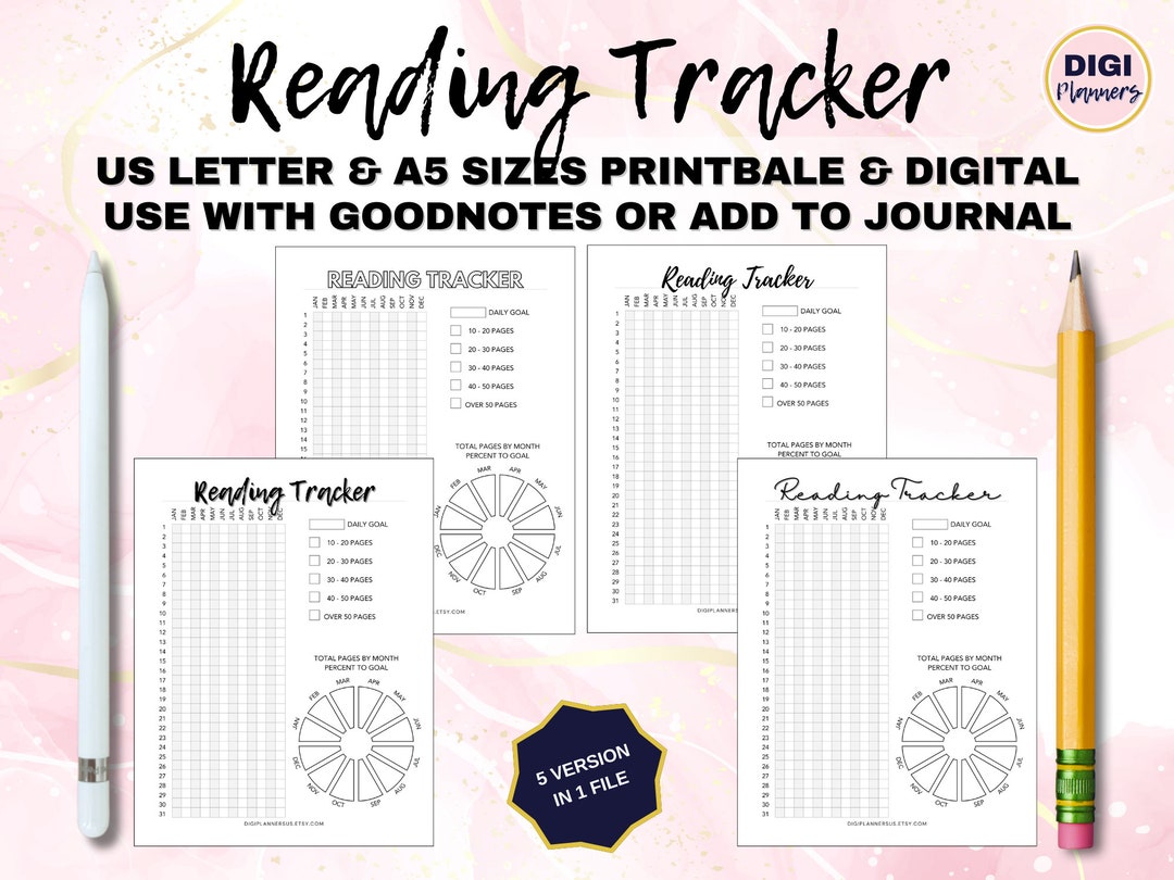 Reading Tracker Log Yearly US Letter & A5 Journal Printable Reader ...