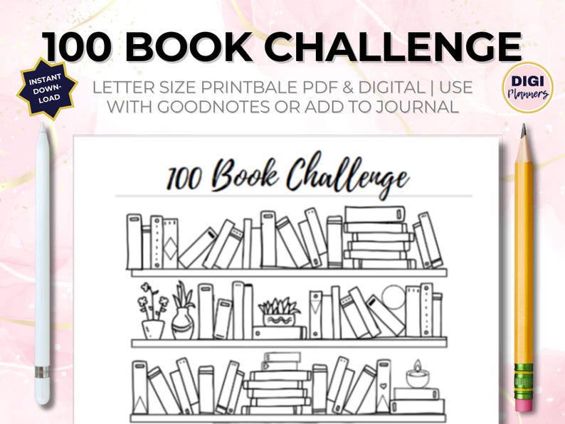100 Book Challenge 8x11 Reading Challenge Printable & Goodnotes School ...