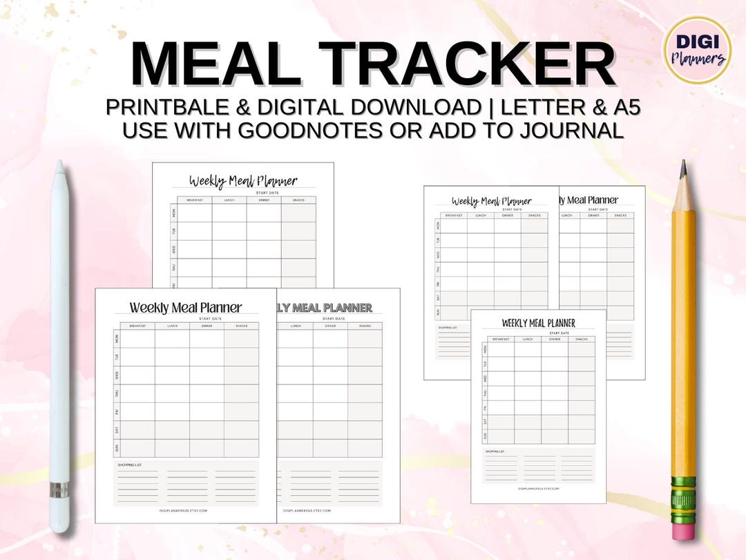 Weekly Meal Tracker Printable + Digital Planner Print Groceries Family ...
