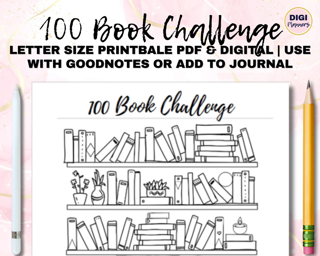 100 Book Challenge 8x11 Reading Challenge Printable & Goodnotes School ...