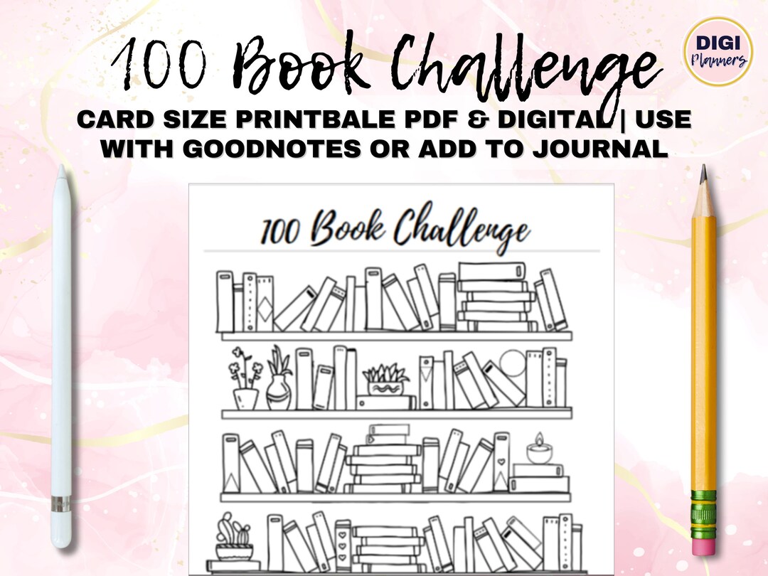 100 Book Reading Challenge Card Size 3.5 X 6 Printable & Digital School ...