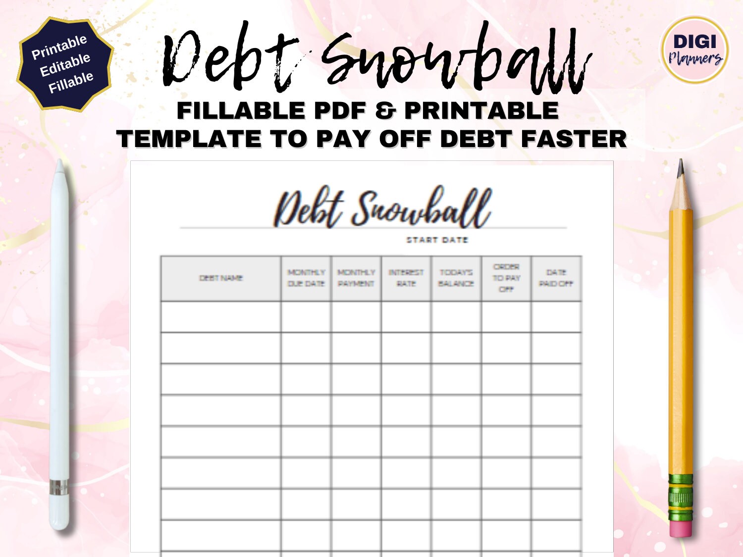 Simple Debt Snowball Payoff Tracker Achieve Financial Manager Easy-to ...