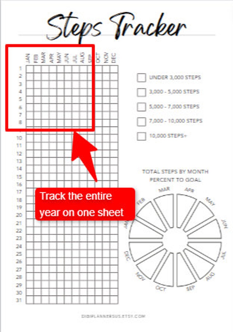 Step Tracker Yearly Letter + A5 Journal Pages Fitness Steps Printable ...