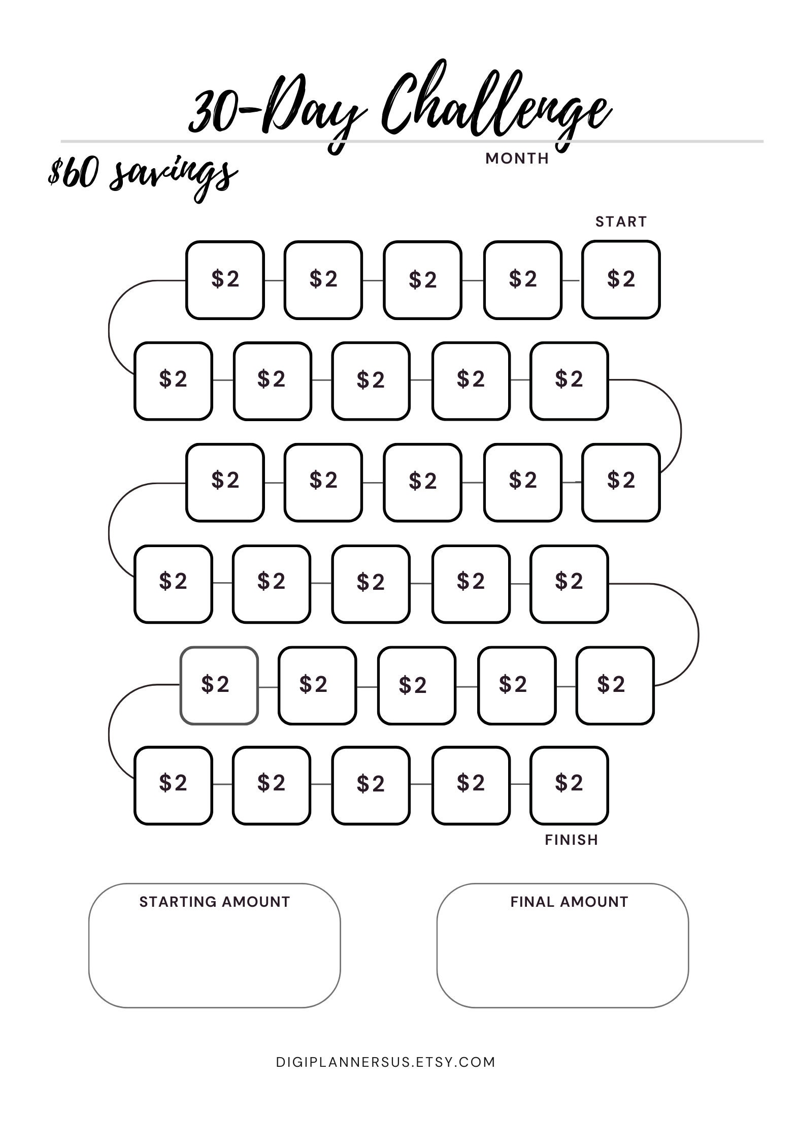 30 Day Envelope Savings Challenge Financial Goal Progress Trackers ...