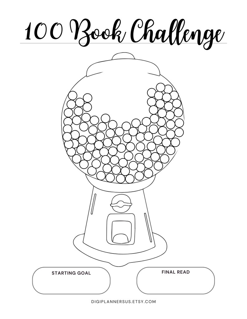 100 Book Challenge 2026 Gumball US Letter Reading Challenge Printable ...