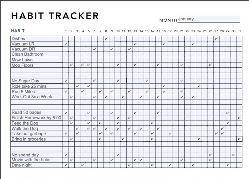 EDITABLE Monthly Habit Tracker Printable Planner Adults Home - Etsy