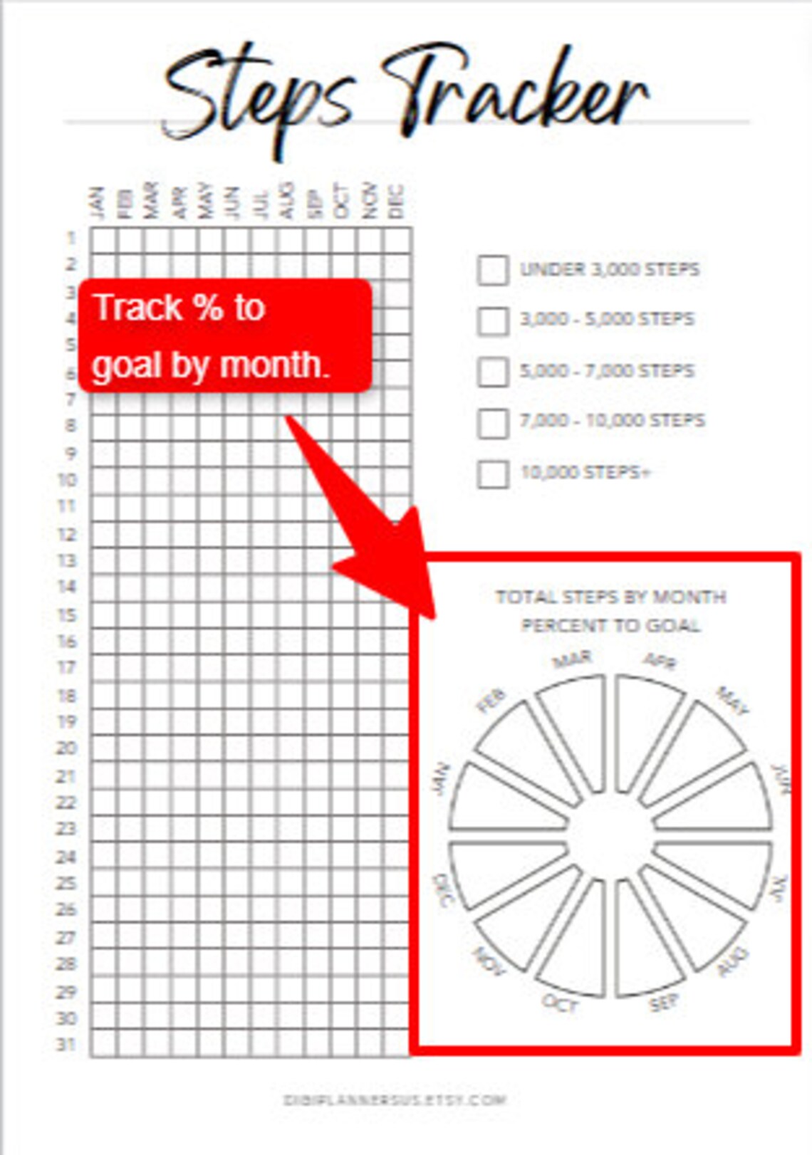 Step Tracker Yearly Letter + A5 Journal Pages Fitness Steps Printable ...