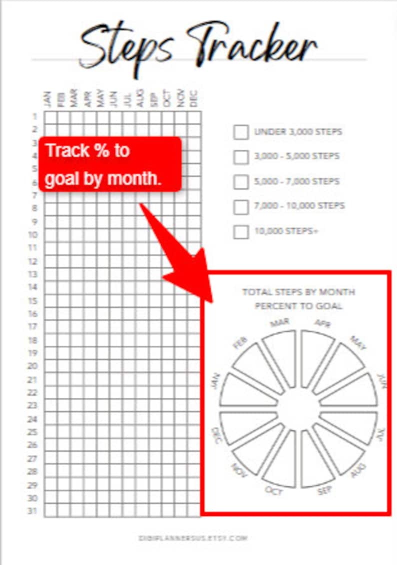 Step Tracker Yearly Letter + A5 Journal Pages Fitness Steps Printable ...