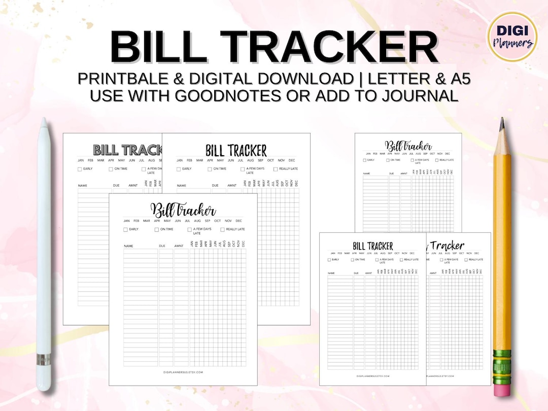 Simple Bill Tracker for Paycheck Budget Undated Letter + A5 Sizes ...