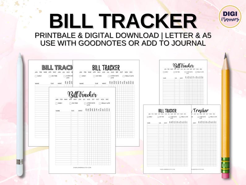 Simple Bill Tracker for Paycheck Budget Undated Letter + A5 Sizes ...