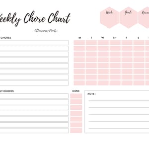 Weekly Chore Chart Printable Pink Habits Kids Teens Family Planner ...