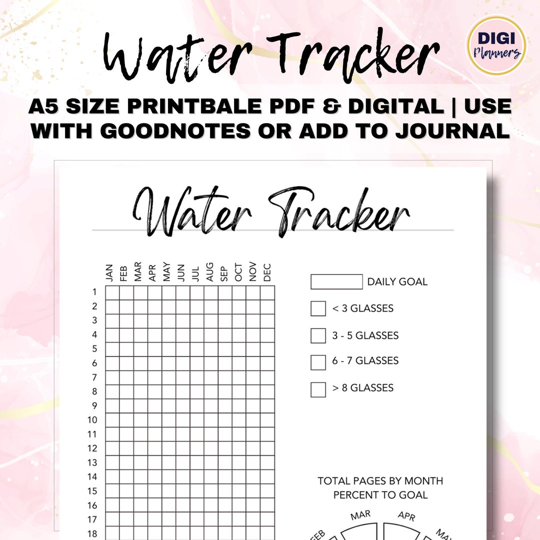 Water Log Page Yearly A5 Journal Page Water Tracker Journal Printable ...