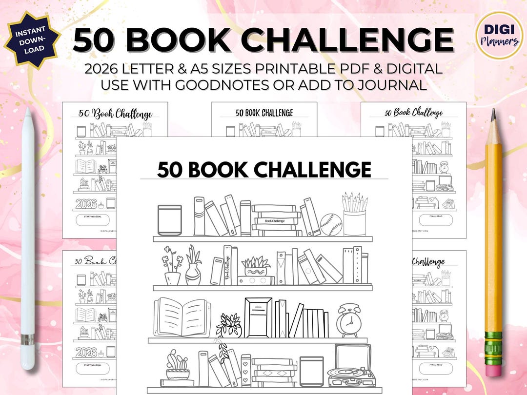 50 Book Challenge Letter + A5 2026 Reading Challenge Printable ...